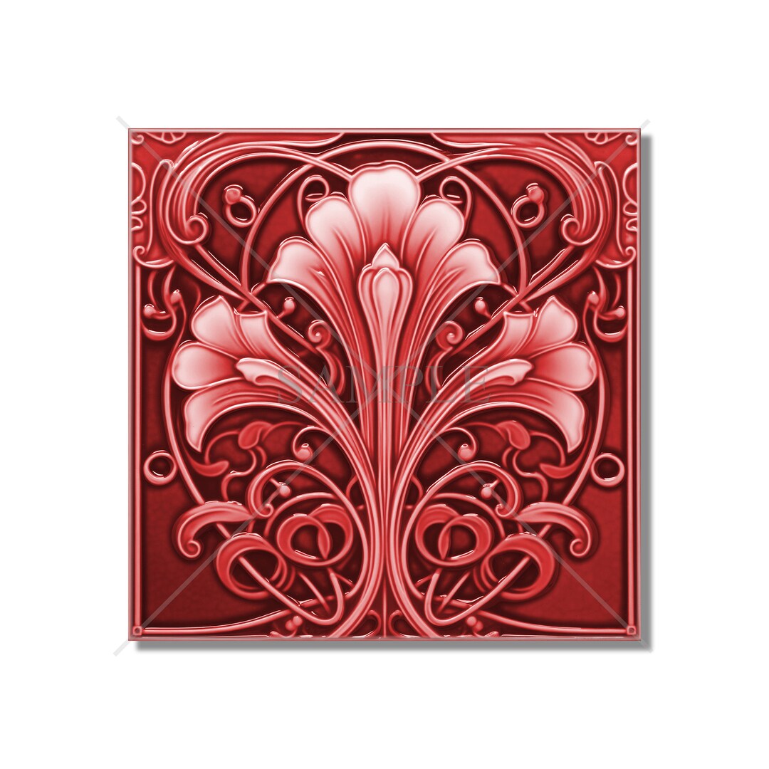 Ceramic Tile Kitchen Backsplash Tile - Red Ceramic Tile Vintage Art ...
