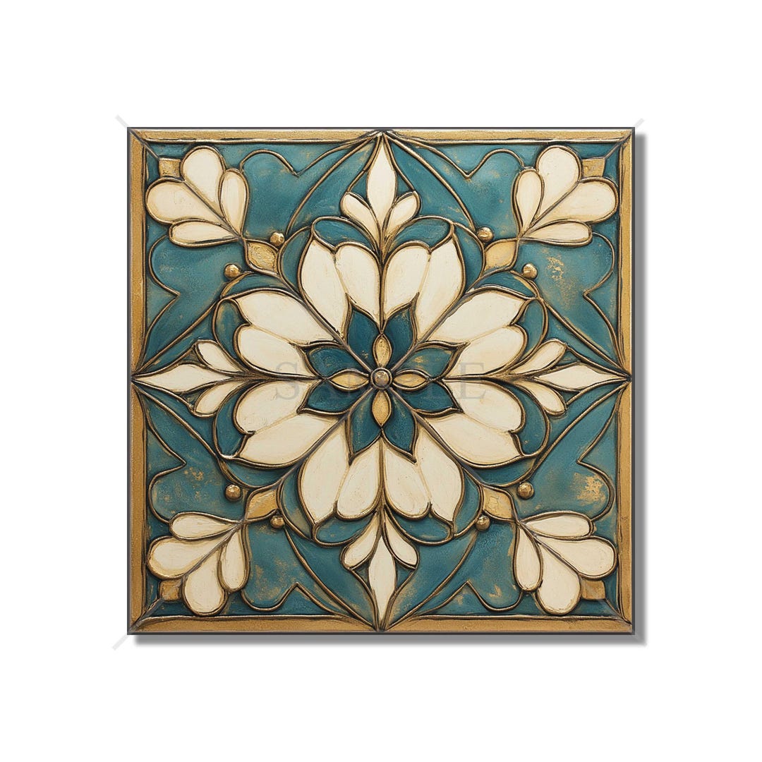Teal Vintage Design Ceramic Tile Kitchen Backsplash Tile - Bathroom ...