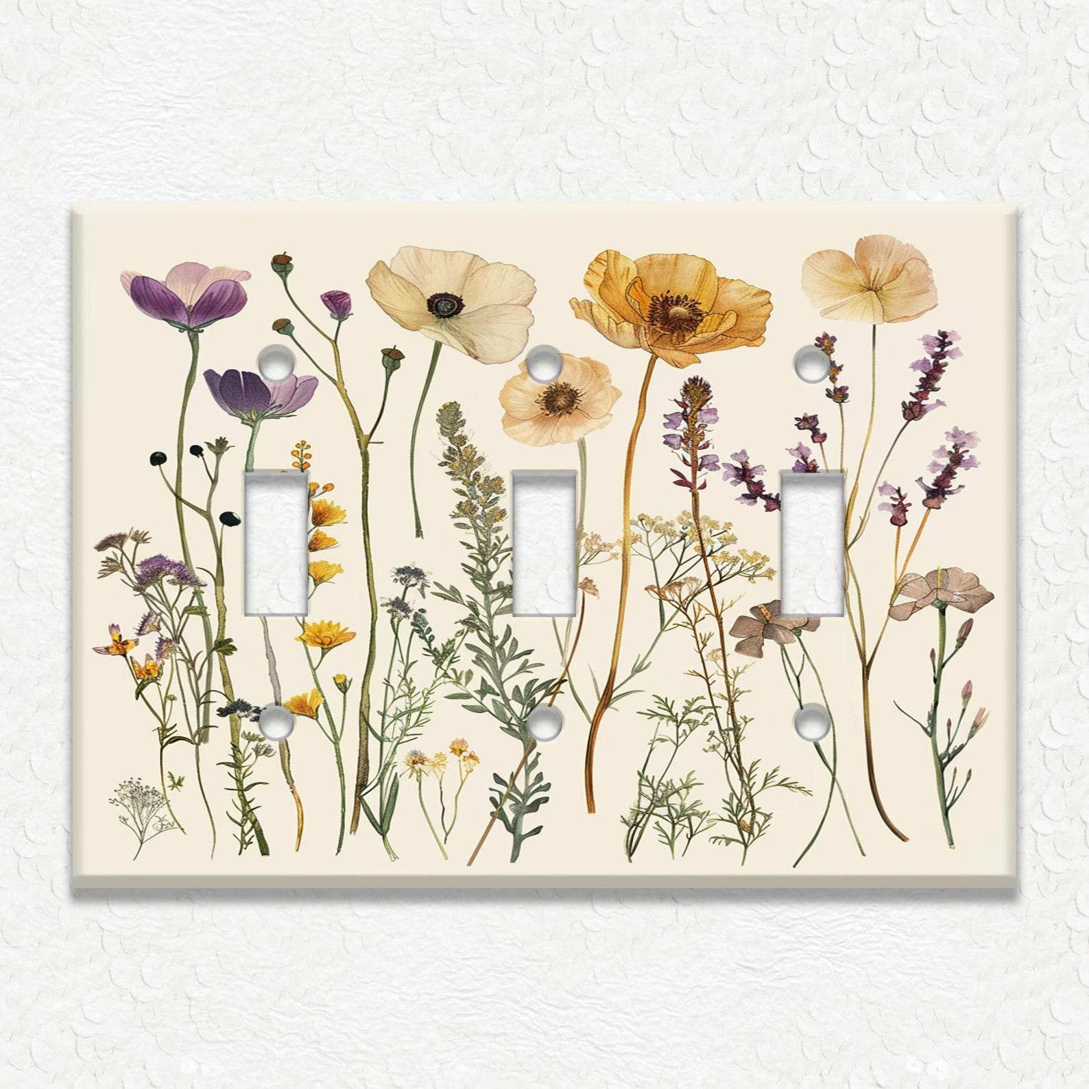 Pressed Flowers Wildflowers Design Metal Light Switch Plate Covers ...