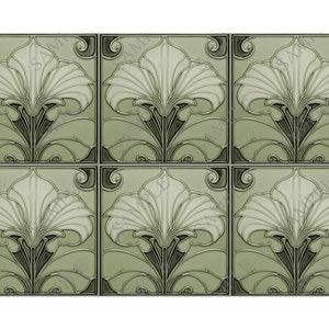 Ceramic Tile Kitchen Backsplash Tile - Green Tile Vintage Art Nouveau ...