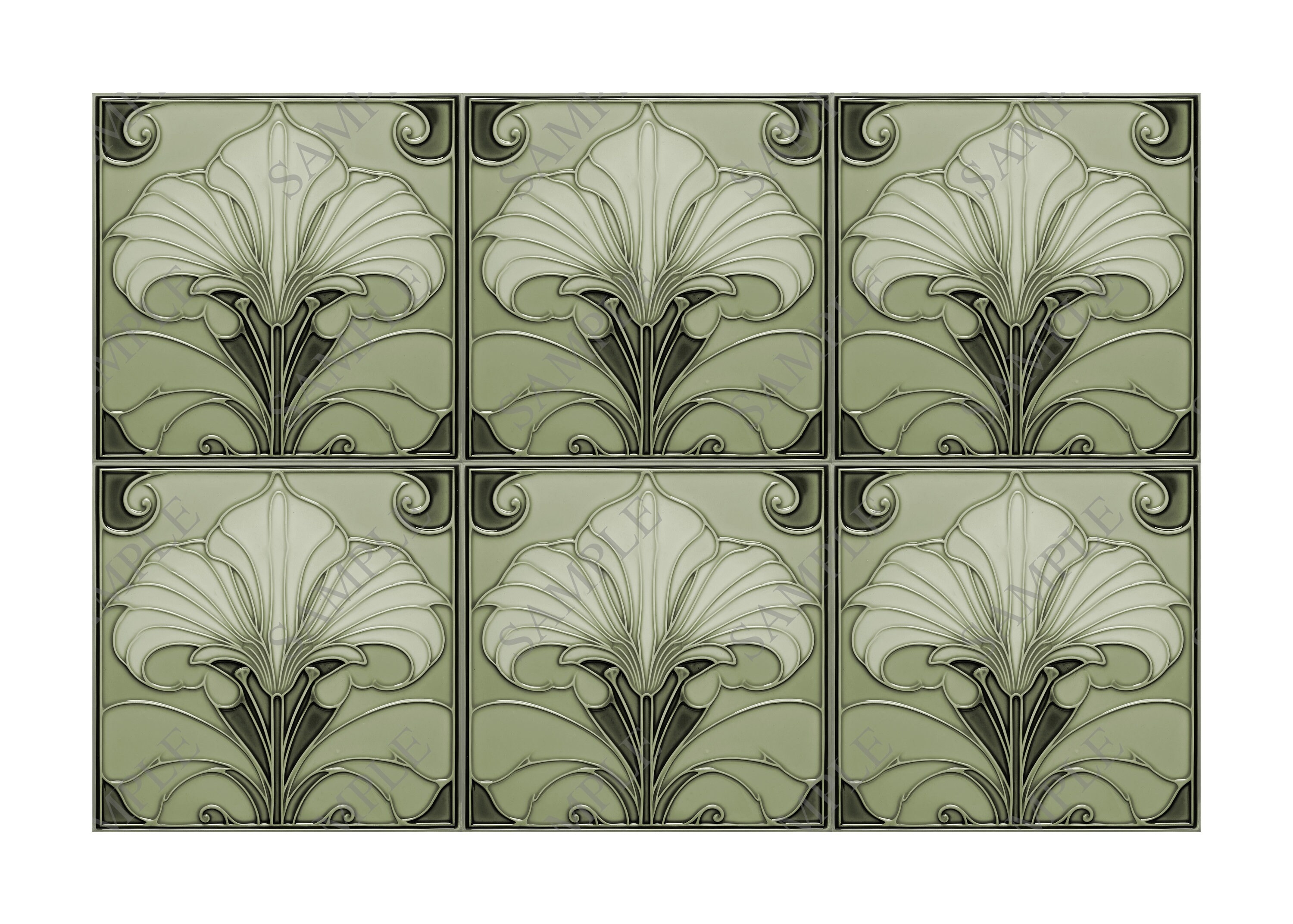 Ceramic Tile Kitchen Backsplash Tile - Green Tile Vintage Art Nouveau ...