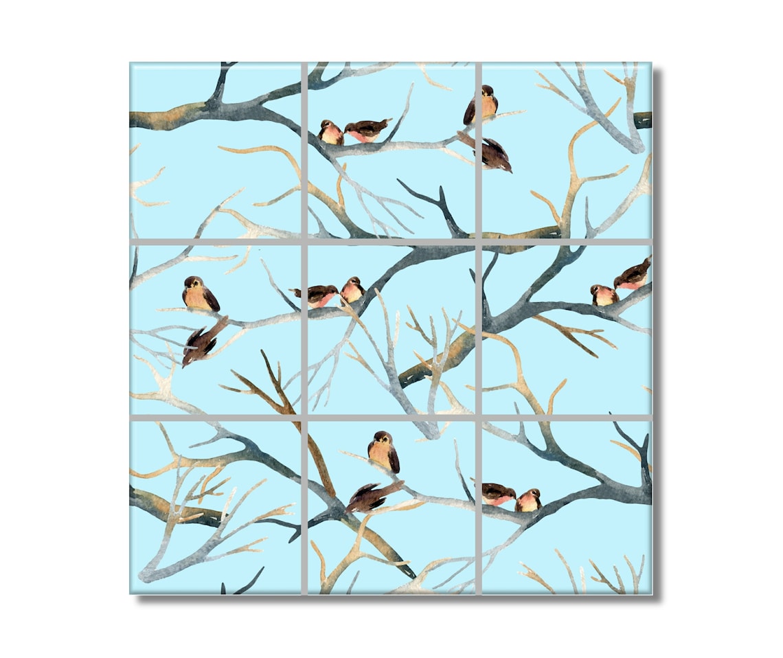 Ceramic Tile Mural Tile Mural Tree Birds Art Design Tile - Etsy