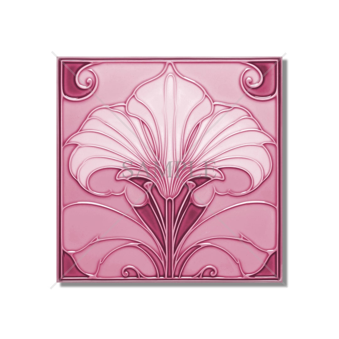 Ceramic Tile Kitchen Backsplash Tile - Pink Tile Vintage Art Nouveau ...