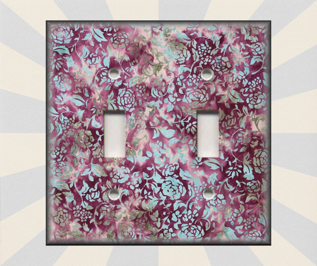 Metal Switch Plate Covers - Batik Floral Pattern Purple Blue Home Decor ...