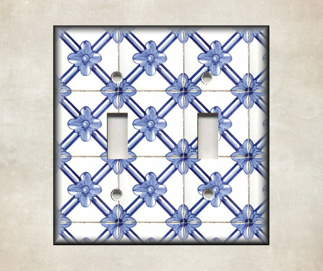 Blue And White Moroccan Tile Design Metal Light Switch Cover Switch