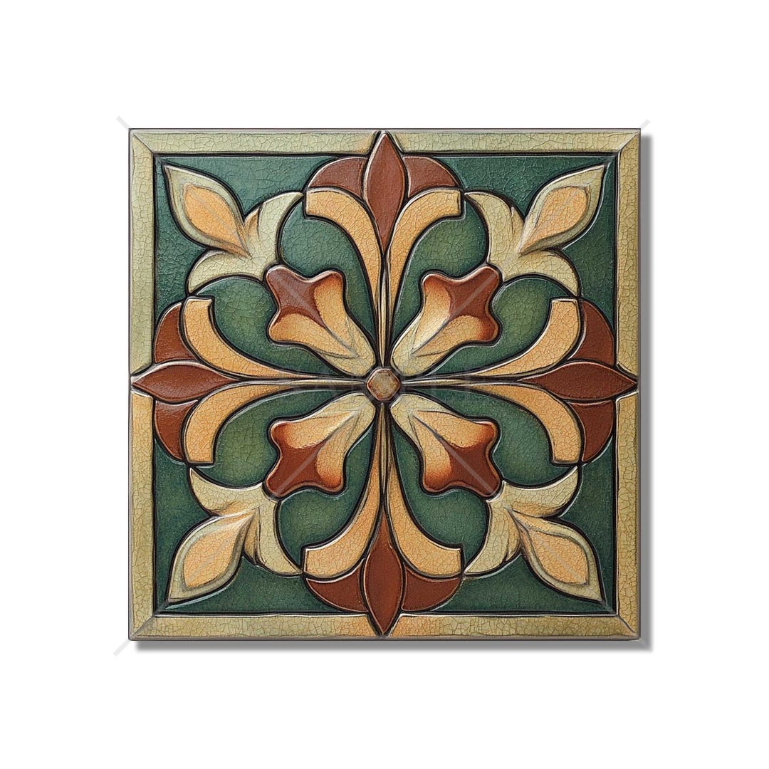 Green Ceramic Tile Vintage Art Nouveau Design Kitchen Backsplash Tile ...
