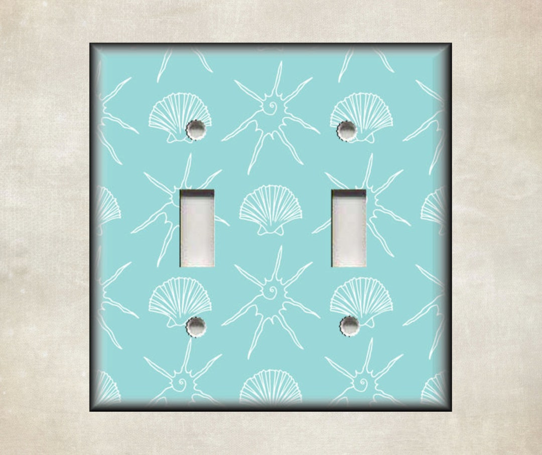 Aqua Blue White Seashell Switch Plate Coastal Decor Metal Light Switch ...