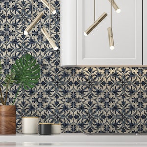 Blue Gray Beige Ceramic Tile - Patterned Tile Backsplash - Blue Kitchen ...