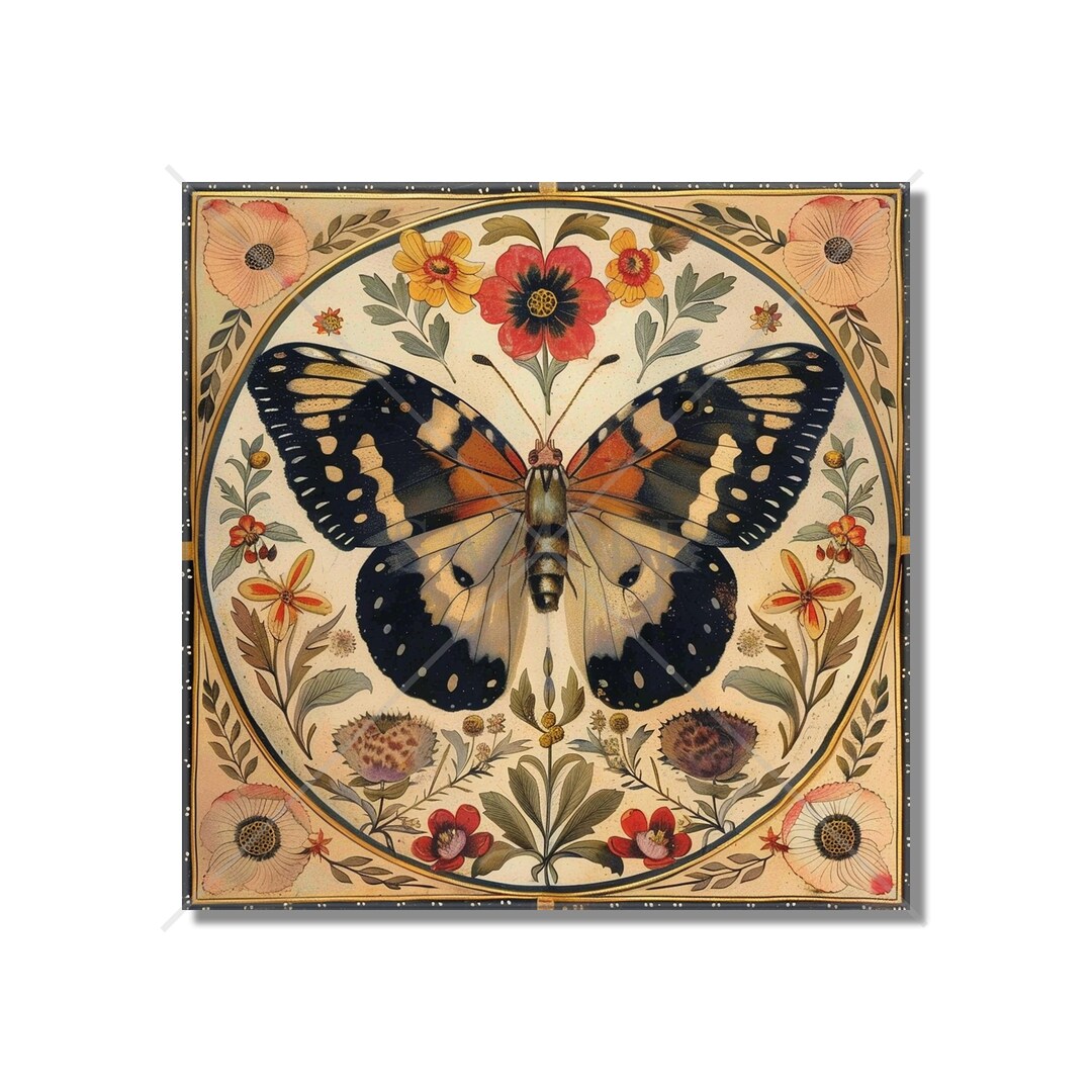 Vintage Botanical Butterfly Design Ceramic Tile - Kitchen Backsplash ...