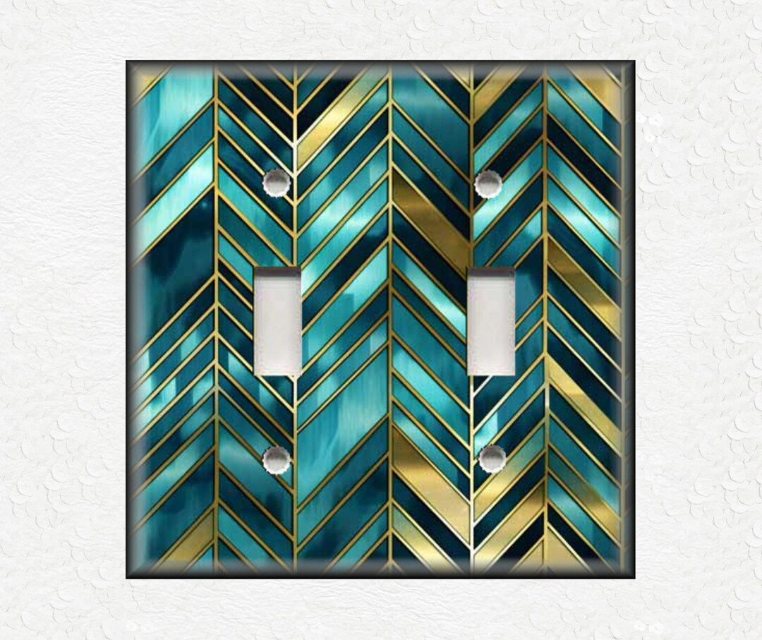 Art Deco Design Metal Light Switch Covers and Outlet Covers - Teal and ...