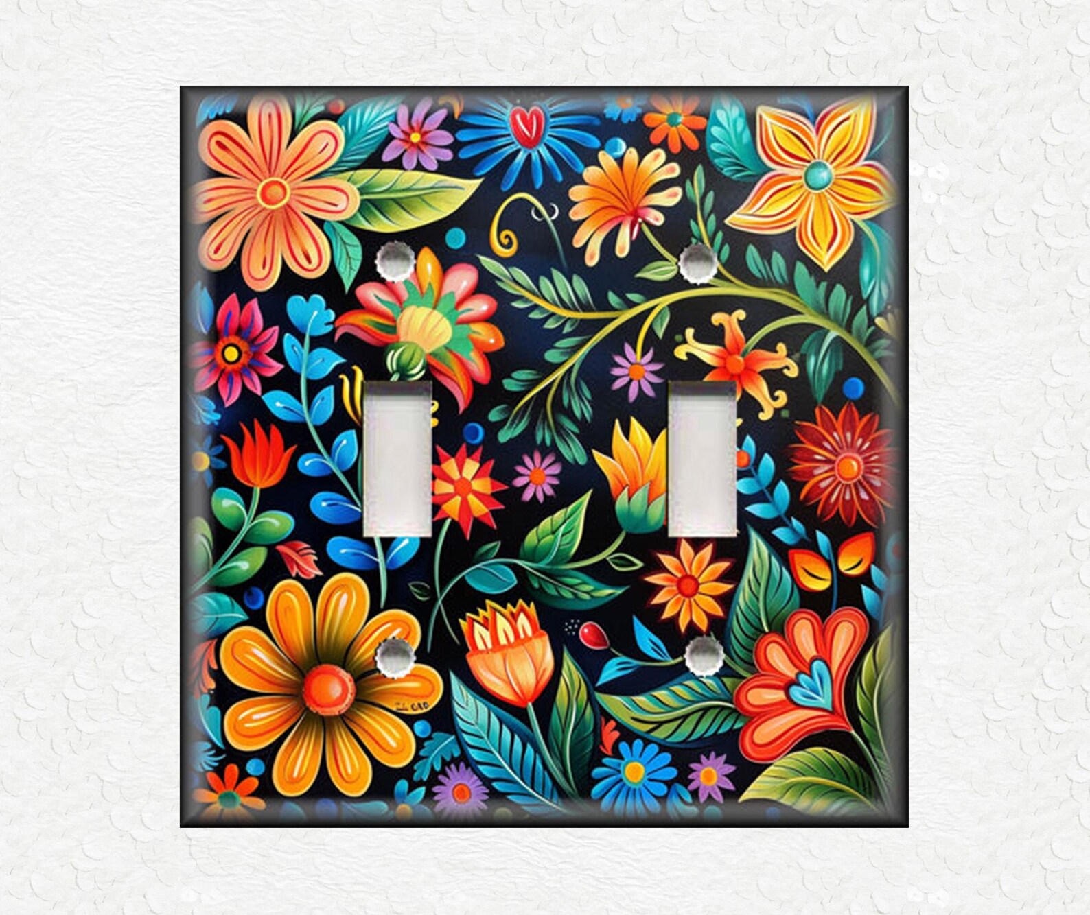 Bright Folk Art Floral Design Metal Light Switch Plate Covers and ...