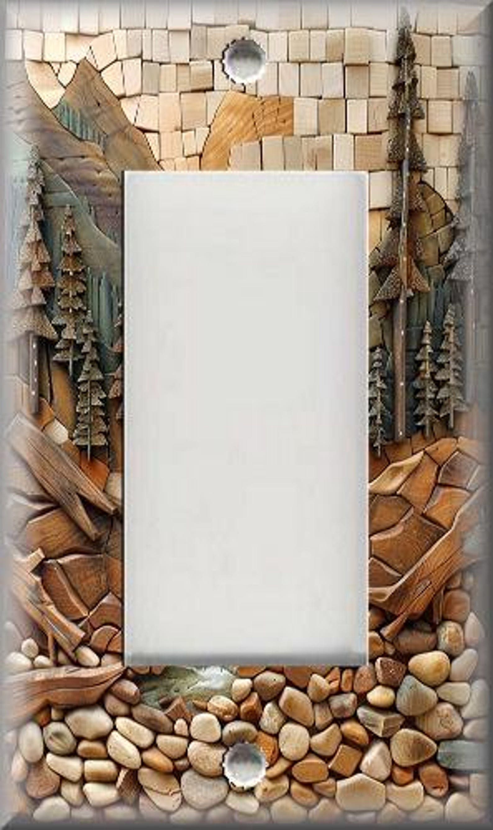 Stone Wood Mosaic Mountain Design Metal Light Switch Cover - Unique ...