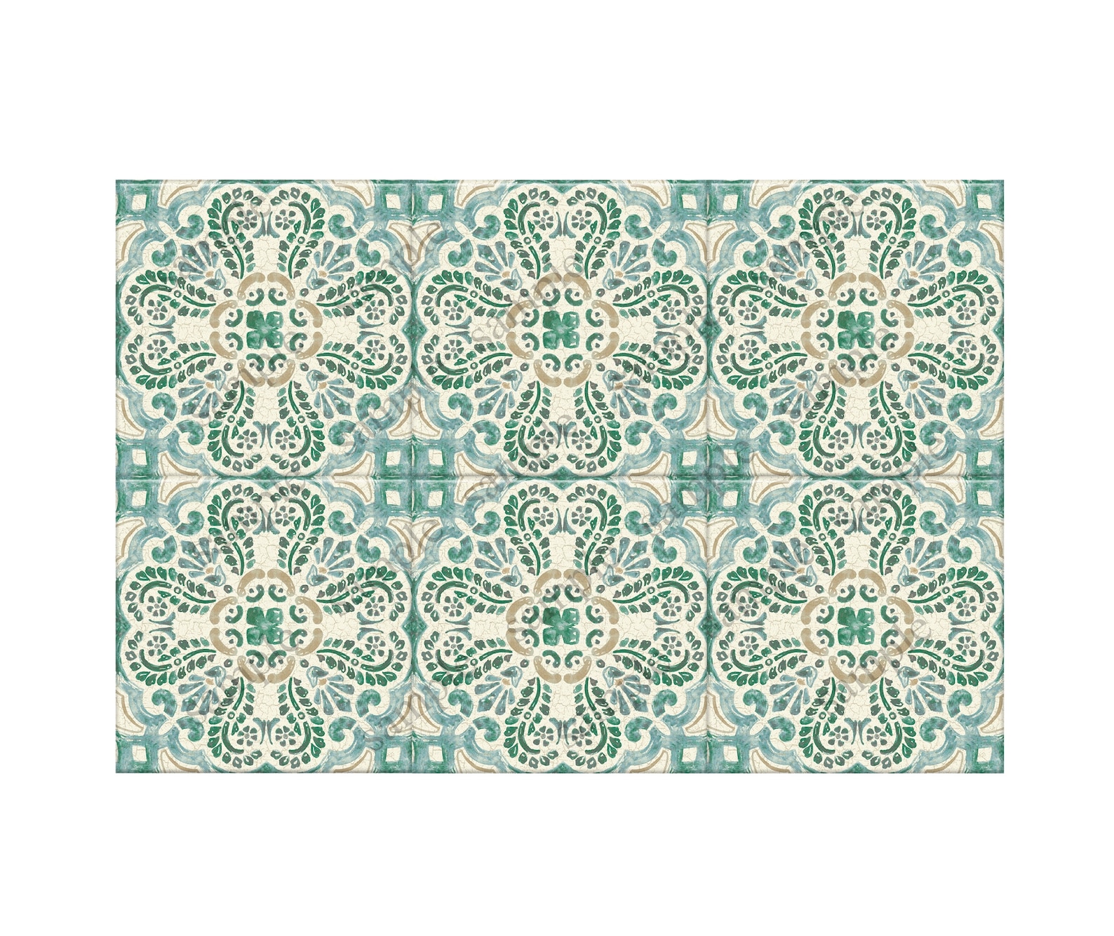 Blue Green and Tan Patterned Ceramic Tile Multi Colored Vintage Design ...