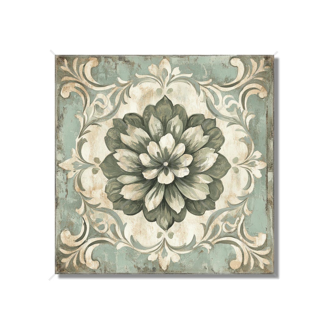 Antique Floral Green Ceramic Tile - Green Kitchen Backsplash - Green ...