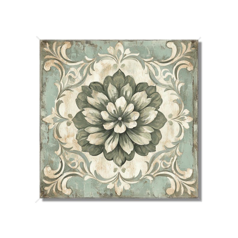 Antique Floral Green Ceramic Tile - Green Kitchen Backsplash - Green ...