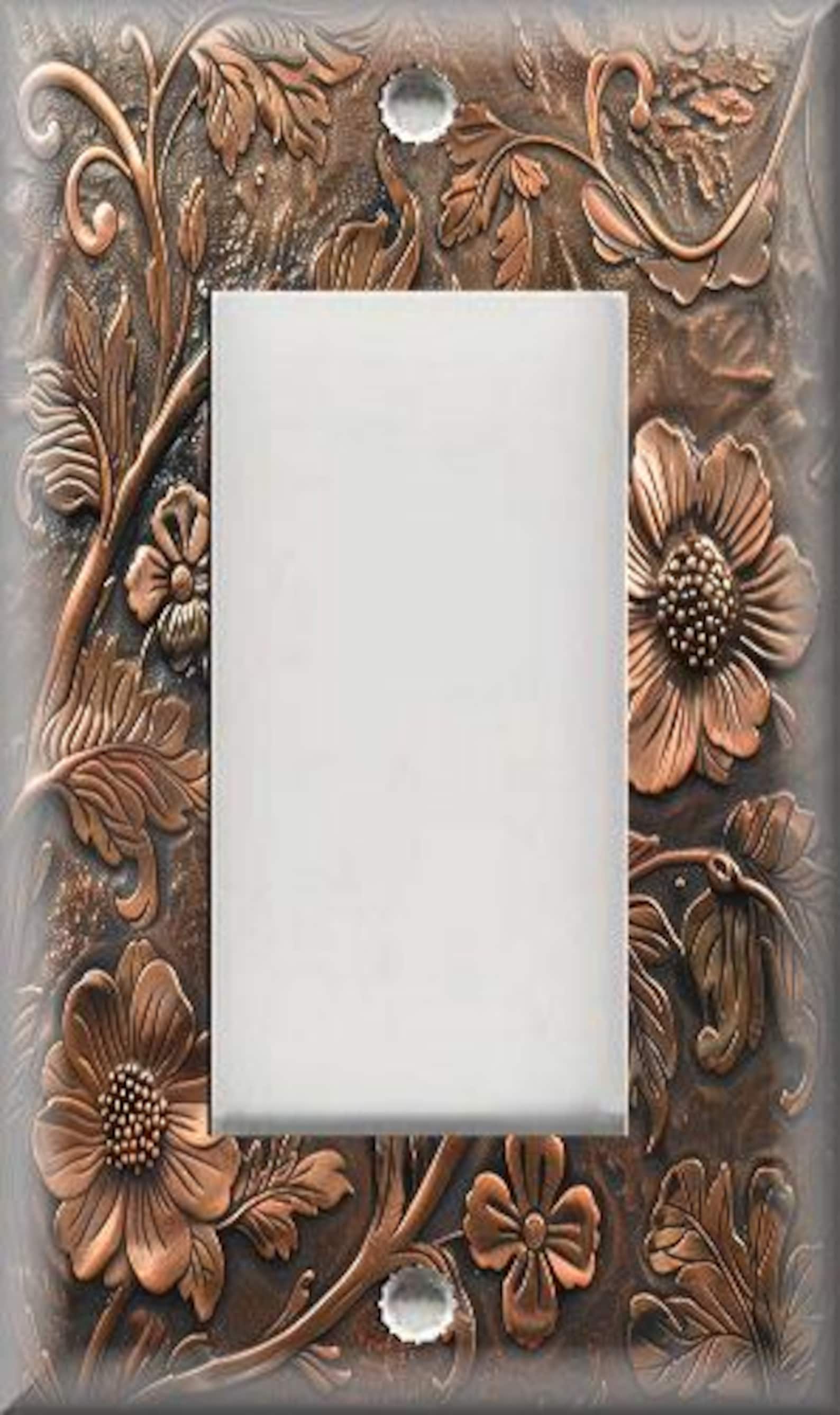 Copper Printed Floral Design - Metal Switch Plate Covers and Outlet ...