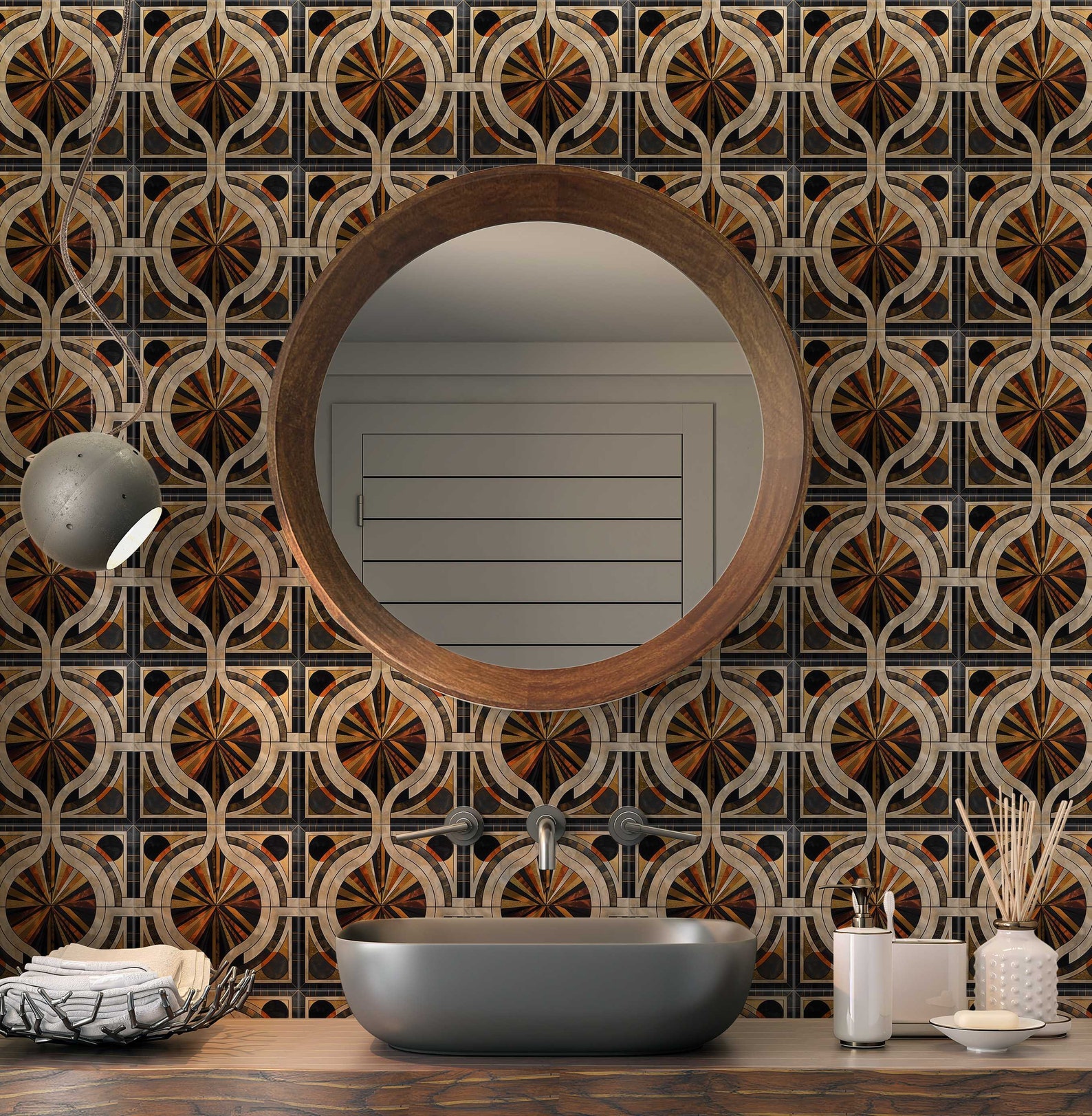 Art Deco Ceramic Tile Vintage Art Deco Design Black Gold Copper ...