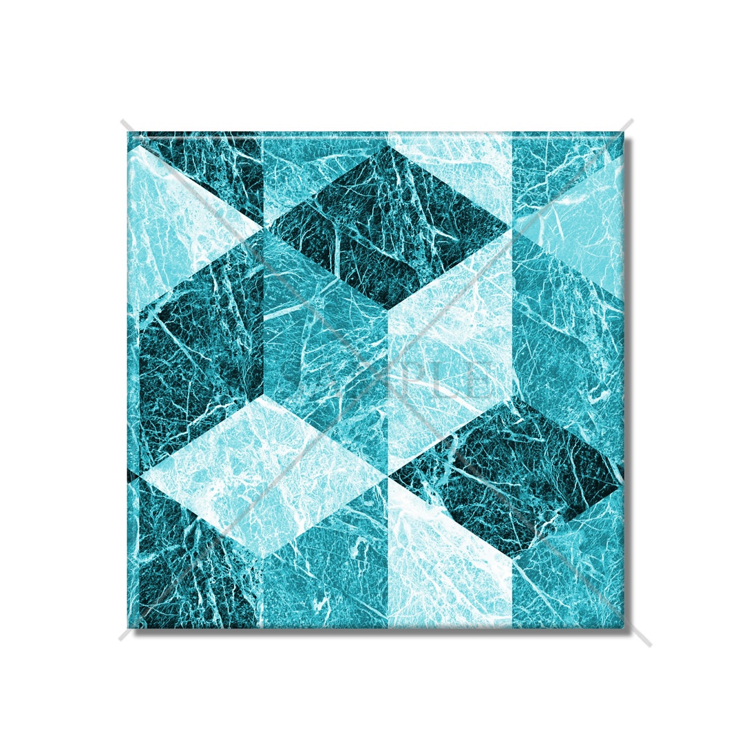Illusion Cube Design Ceramic Tile Turquoise Blue Decorative Patterned ...