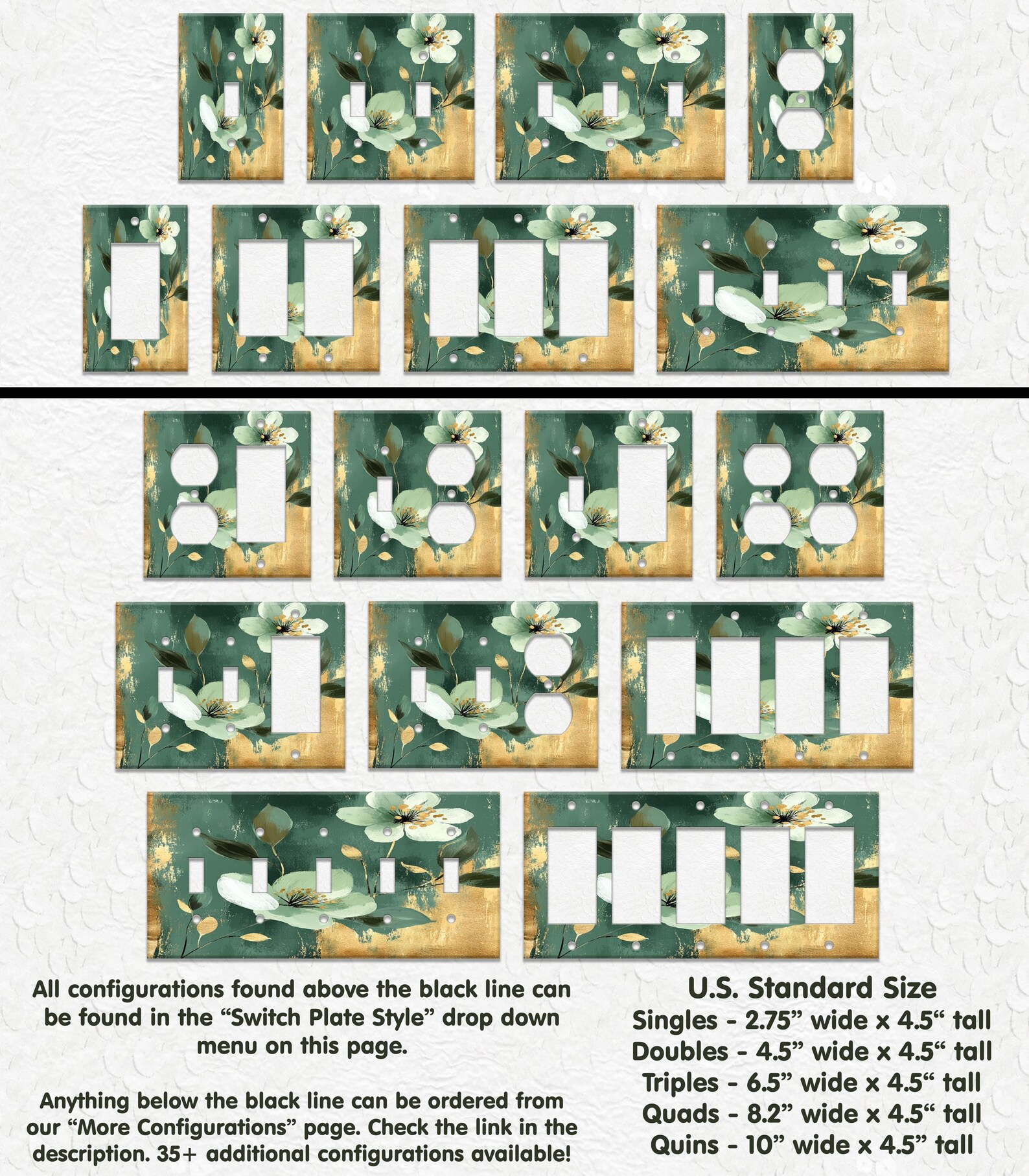 Green Gold Floral Switch Plate Covers and Outlet Covers Unique Light ...