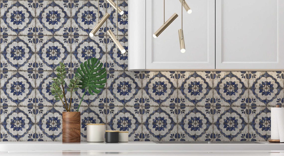 Blue Gray Ceramic Tile - Vintage Moroccan Tile Design - Kitchen ...