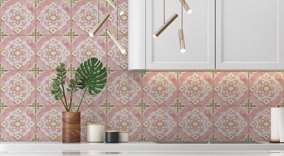 Pink Moroccan Ceramic Tile Pink and White Kitchen Backsplash Tile ...
