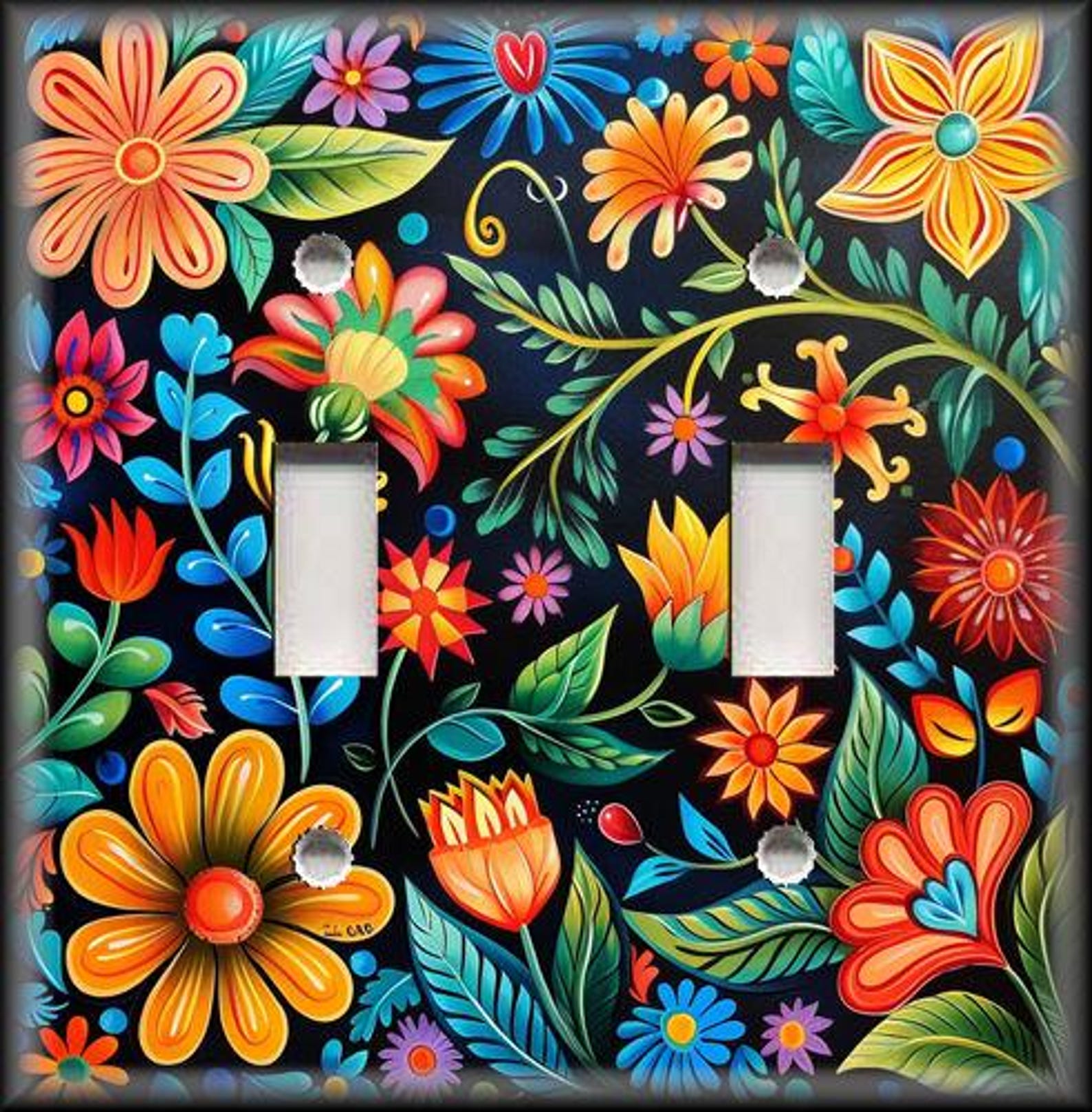 Bright Folk Art Floral Design Metal Light Switch Plate Covers and ...