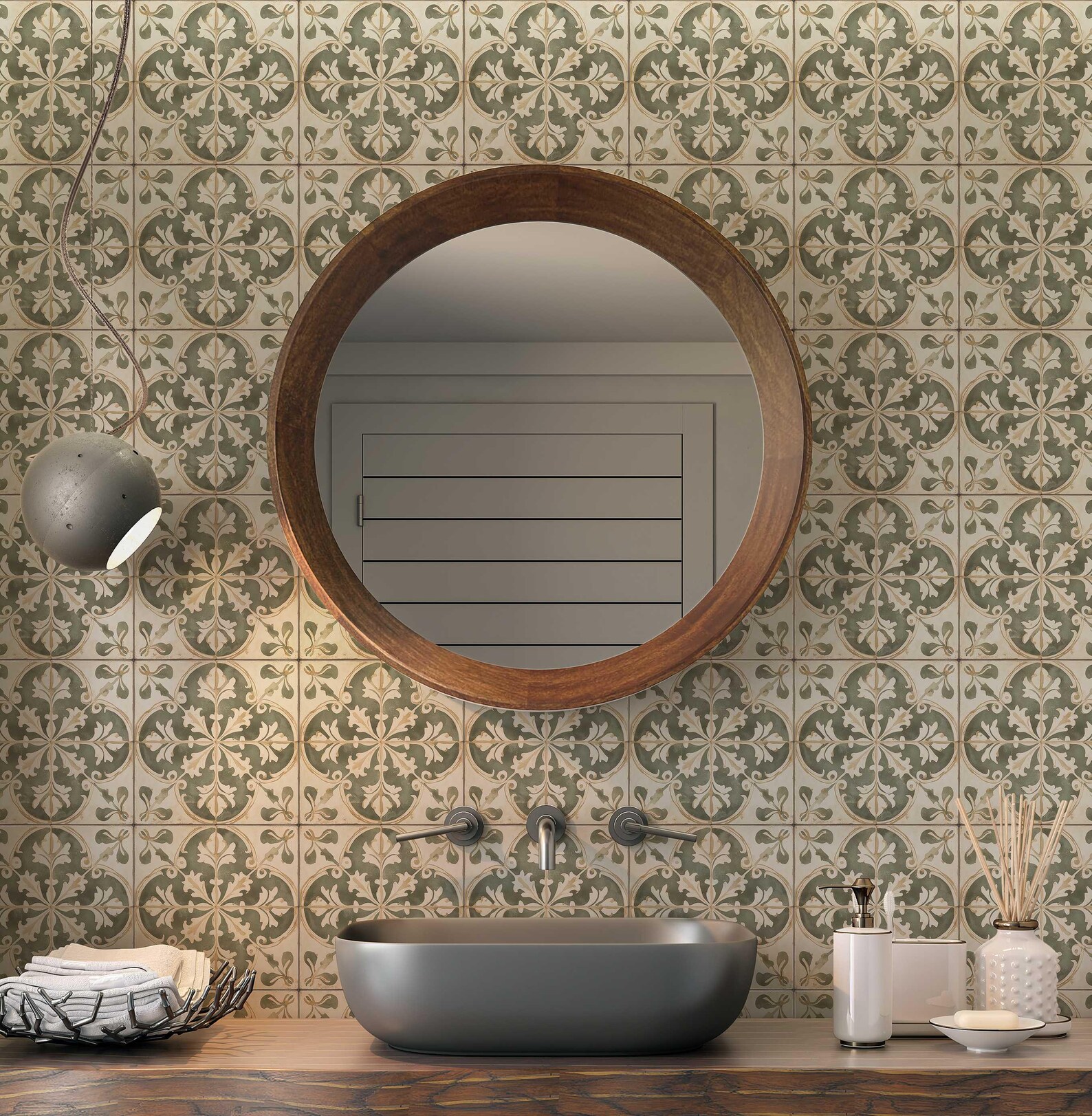 Antique Green Patterned Ceramic Tile - Green Kitchen Backsplash - Green ...