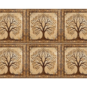 Tree of Life Design Ceramic Tile Neutral Kitchen Backsplash Tree Design ...