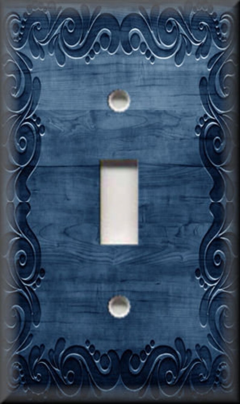 Navy Blue Rustic Swirl Framed Wood Design Metal Light Switch - Etsy