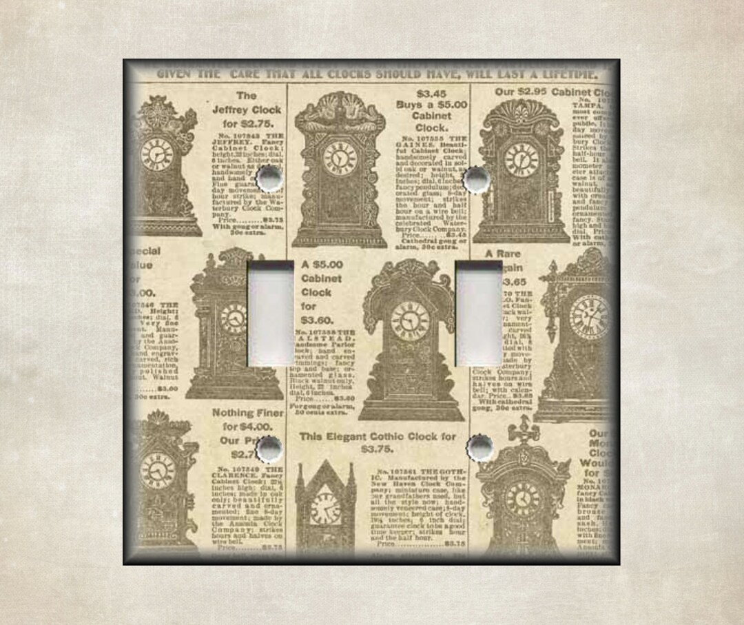 Vintage Ephemera Design Decor Clocks Metal Light Switch Cover Switch ...