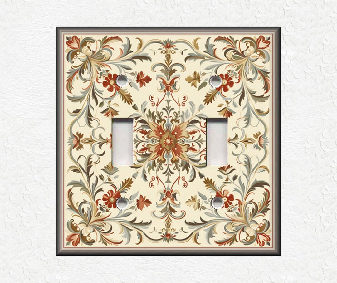 Neutral Colors Floral Design Metal Light Switch Plate Covers and Outlet ...