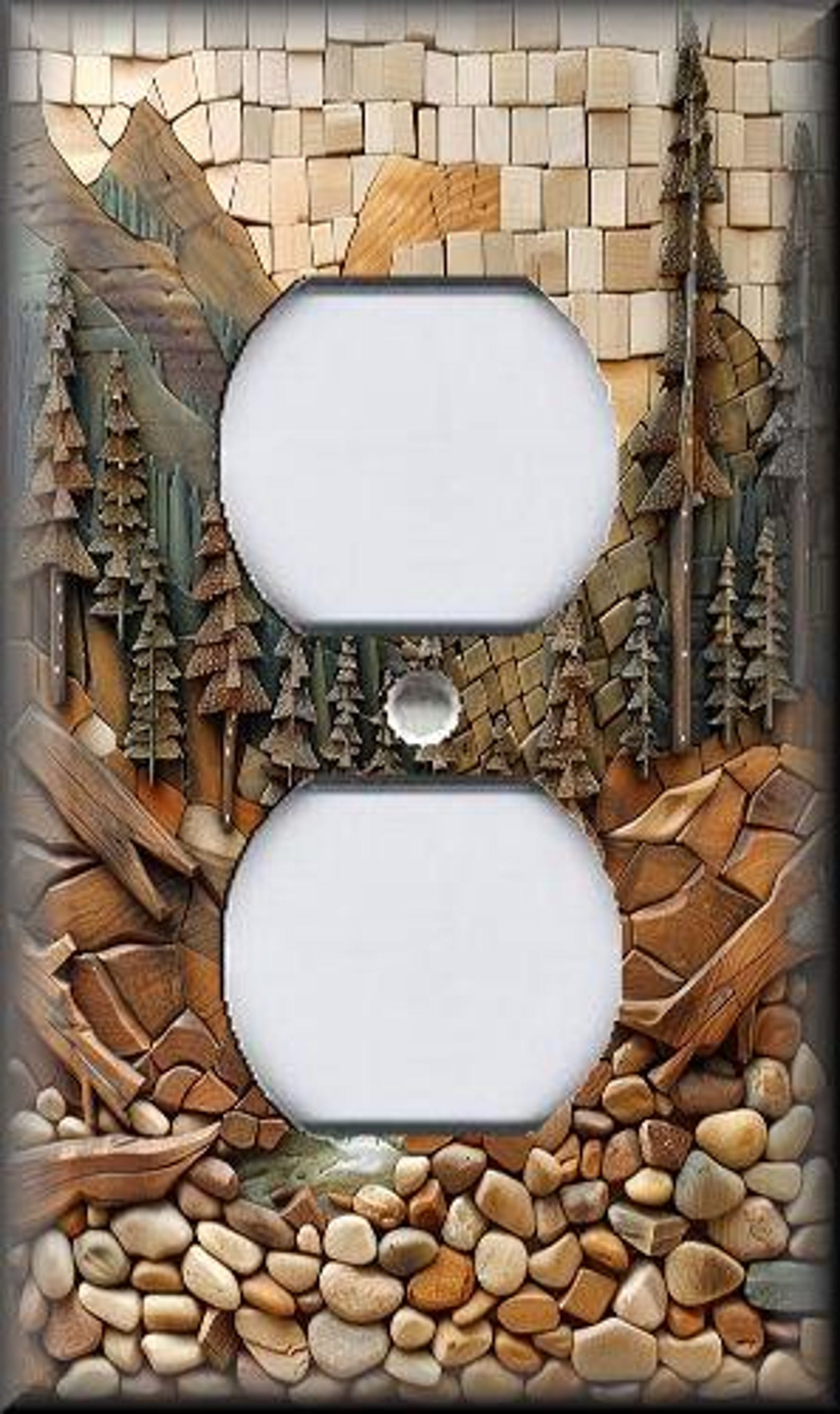Stone Wood Mosaic Mountain Design Metal Light Switch Cover - Unique ...