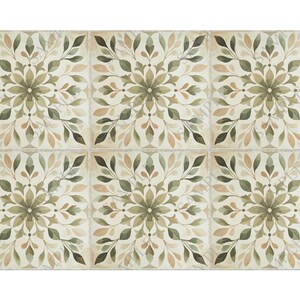 Green Beige Botanical Ceramic Tile, Patterned Kitchen Backsplash Tile ...