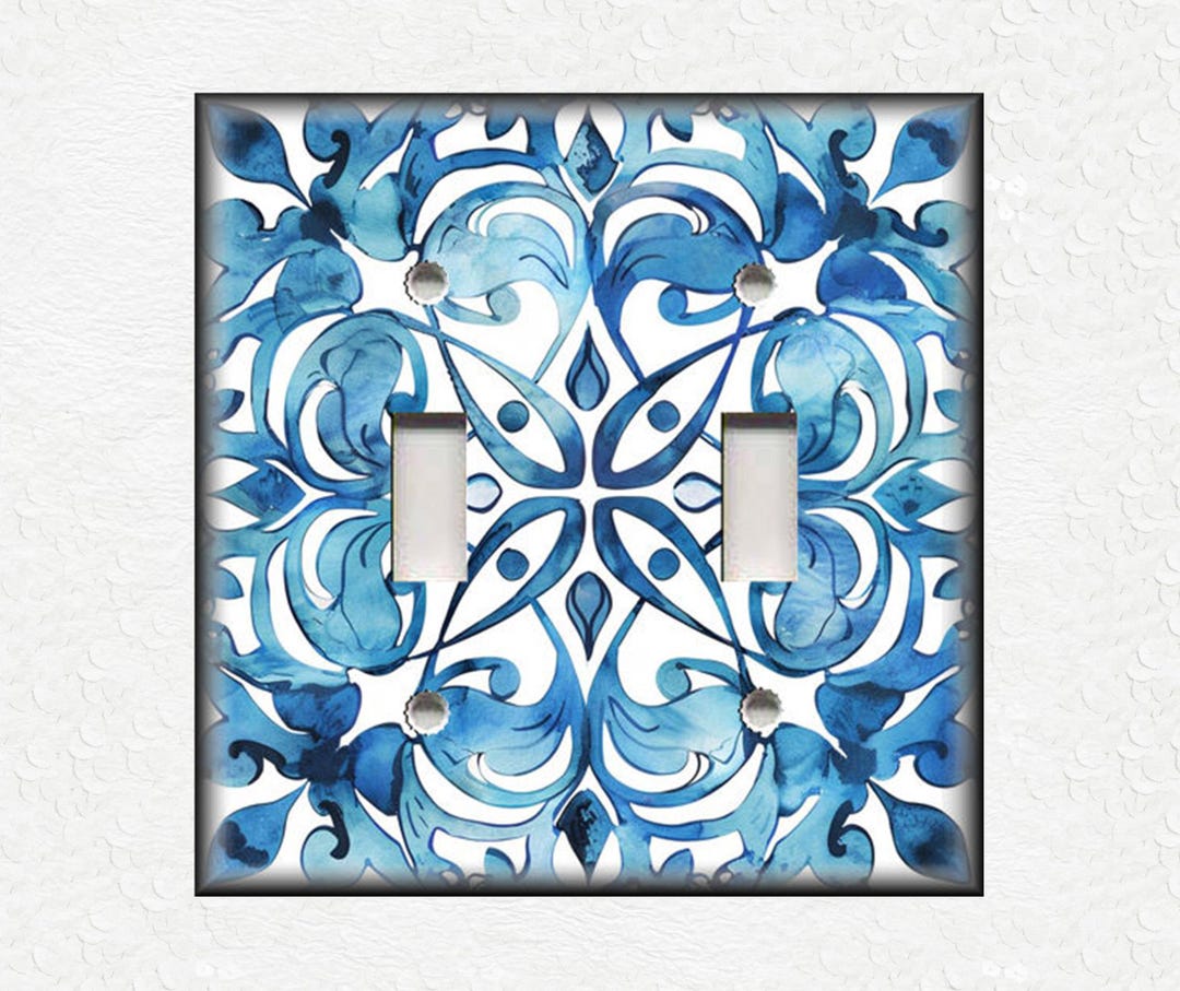 Blue and White Watercolor Art Metal Switch Plate Covers and Outlet ...
