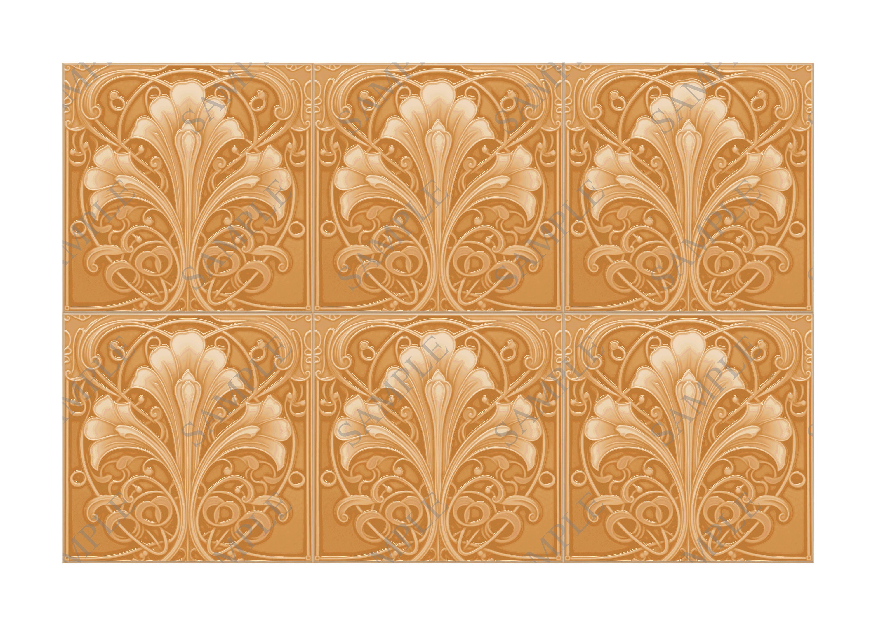 Ceramic Tile Kitchen Backsplash Tile Peach Tile Vintage Art Nouveau ...