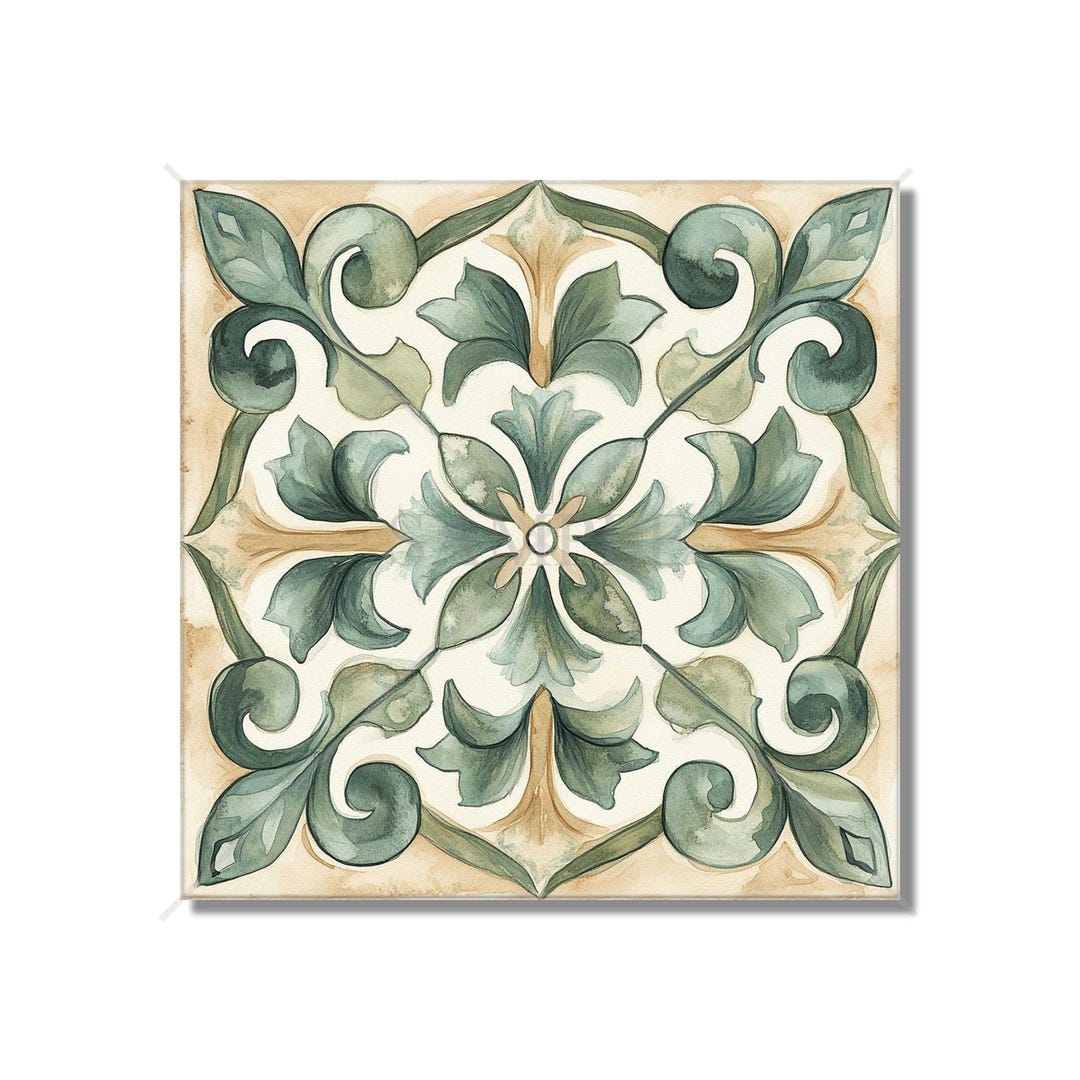 Green and Tan Patterned Ceramic Tile - Green Kitchen Backsplash Unique ...