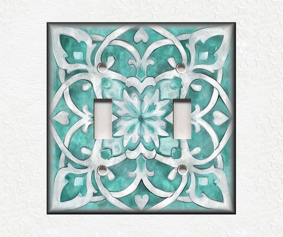 Antique Light Blue Patterned Design Metal Light Switch Covers Outlet ...