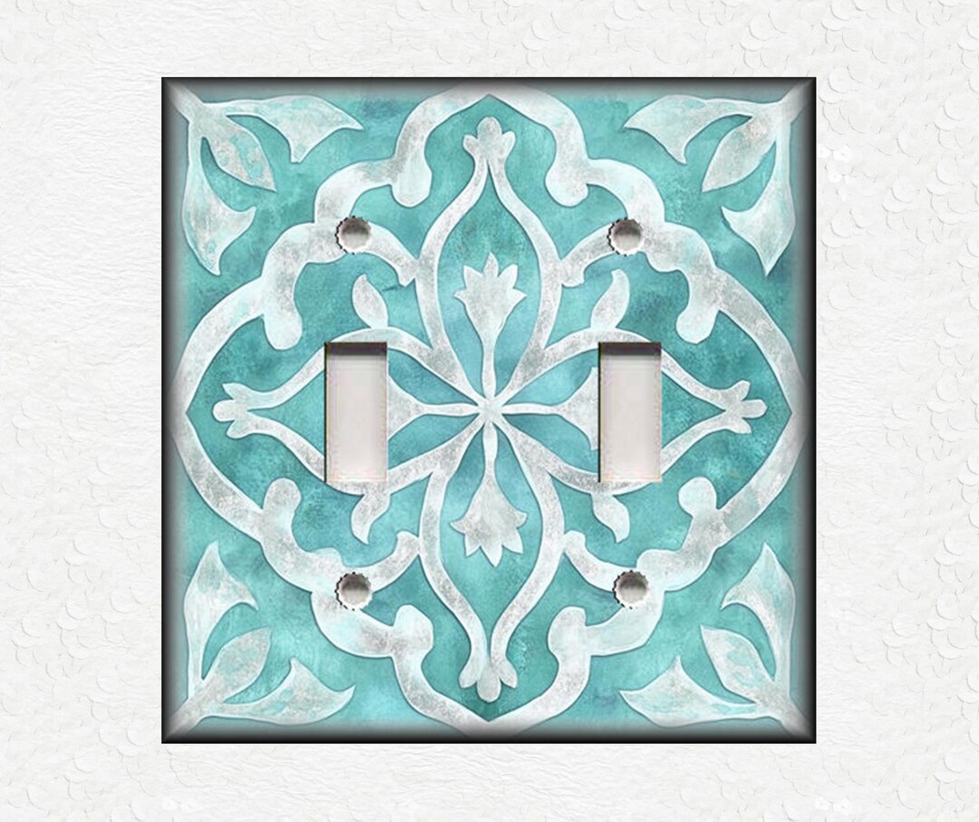 Antique Light Blue Patterned Design Metal Light Switch Covers Outlet ...