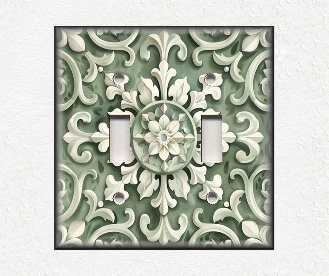 Green Sage Antique Medallion Switch Plate Covers and Outlet Covers ...