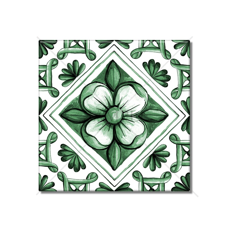 Green Flower Ceramic Tile Flower Design Ceramic Tile Kitchen - Etsy