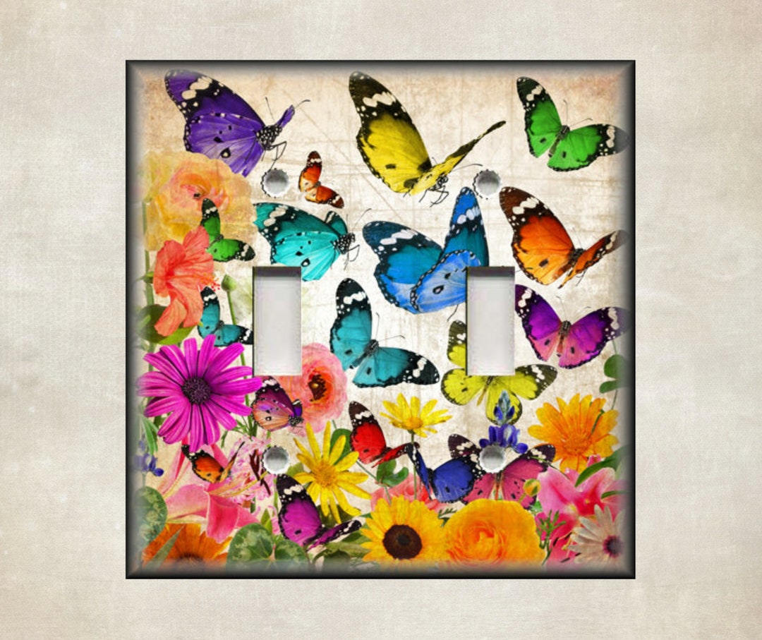Bright Colored Butterflies Decor - Metal Light Switch Cover - Switch ...