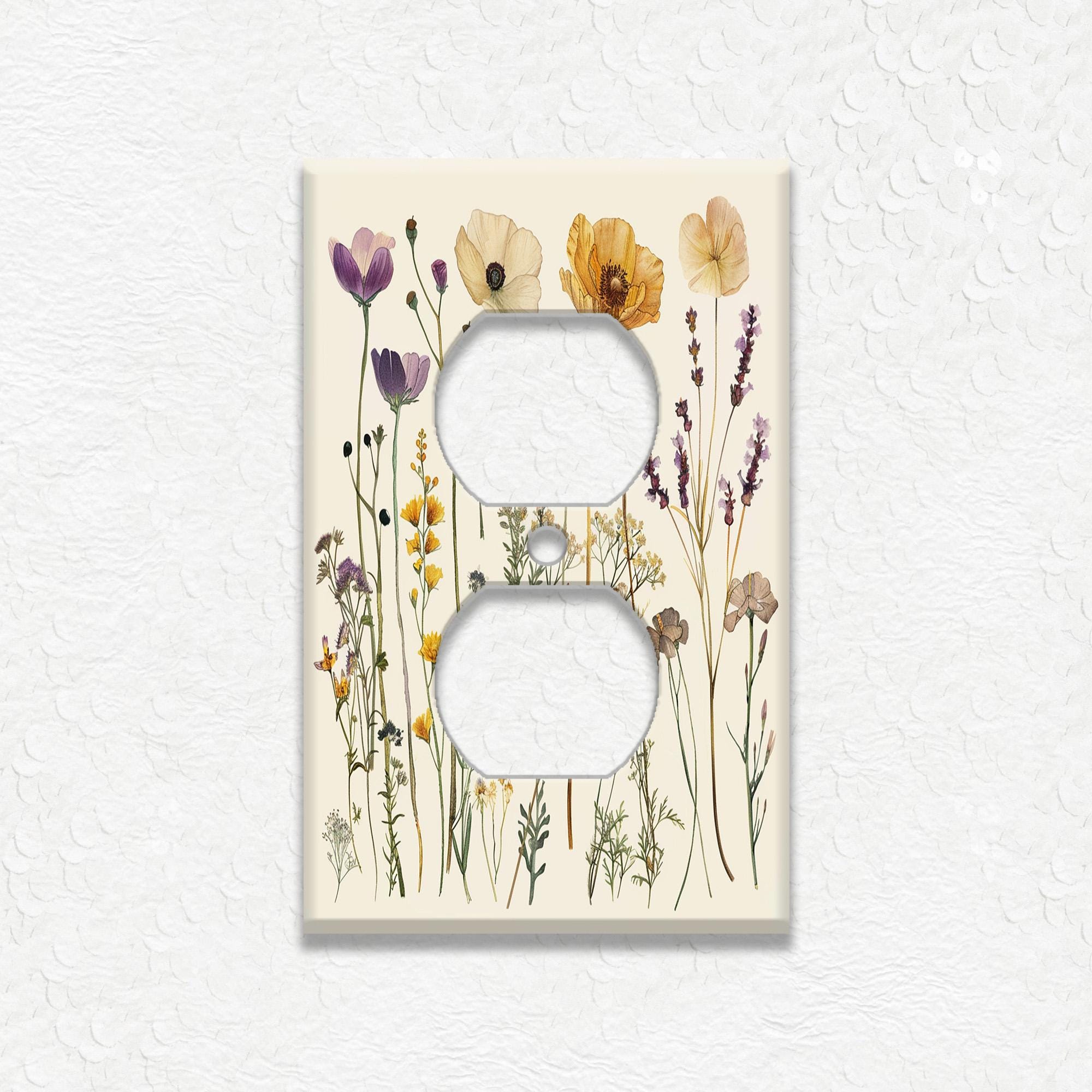 Pressed Flowers Wildflowers Design Metal Light Switch Plate Covers ...