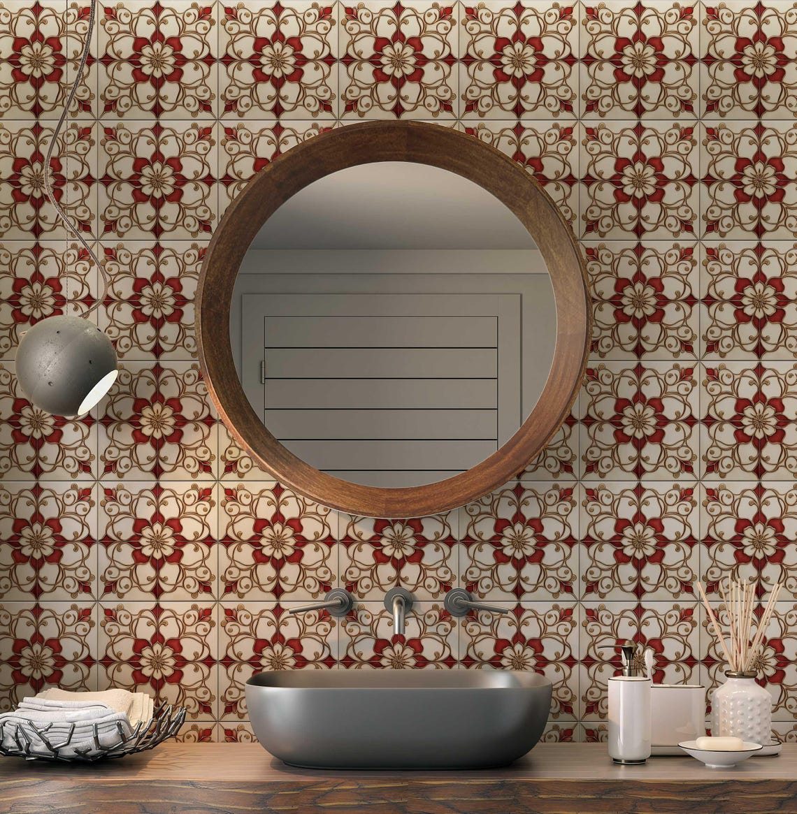Red Ceramic Tile Unique Patterned Red Kitchen Backsplash Tiles Red ...