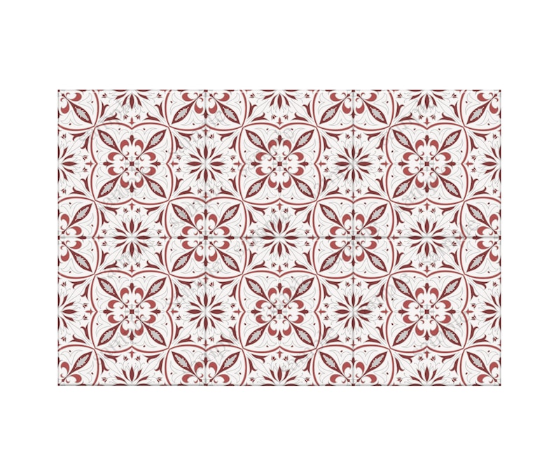 Red and White Patterned Ceramic Tile Kitchen Backsplash Tile - Bathroom ...