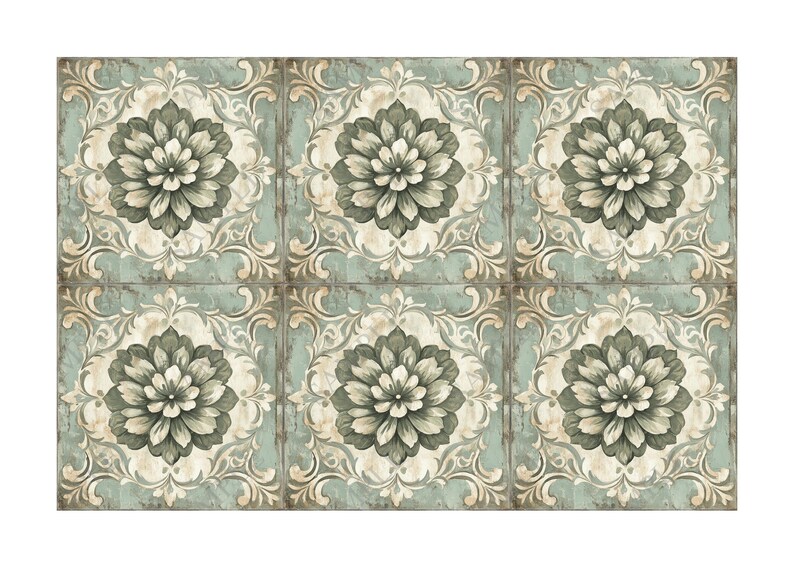 Antique Floral Green Ceramic Tile - Green Kitchen Backsplash - Green ...