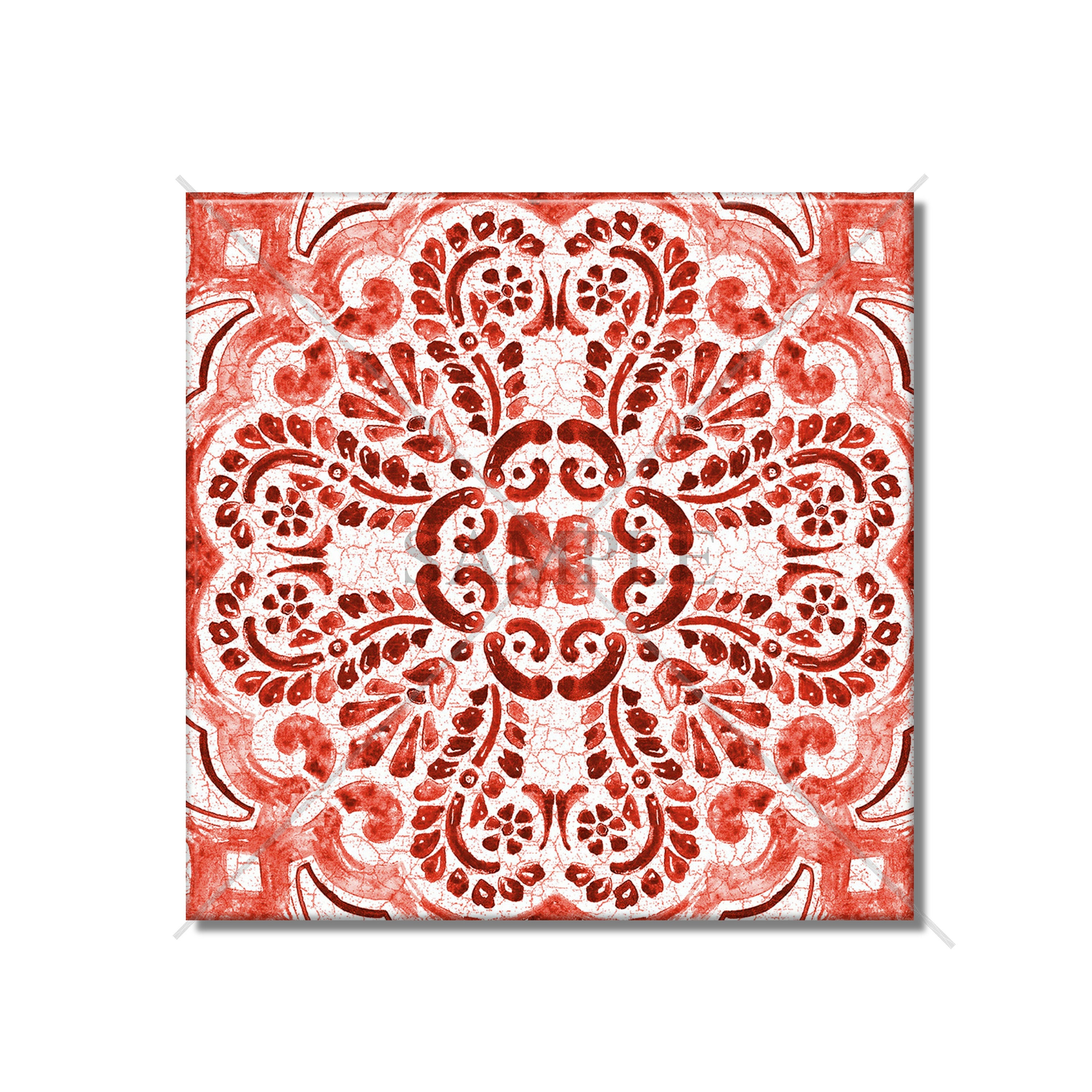 Red Decorative Medallion Ceramic Tile Vintage Design Ceramic Kitchen ...