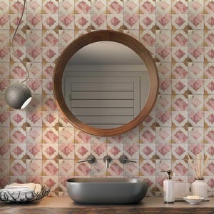 Pink Geometric Ceramic Tile Pink and White Kitchen Backsplash Tile ...