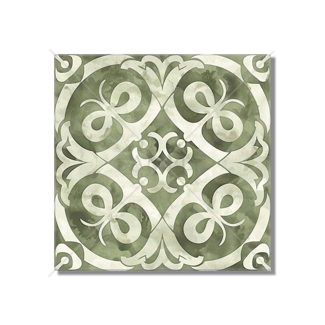 Green Patterned Ceramic Tile - Green Kitchen Backsplash - Unique ...