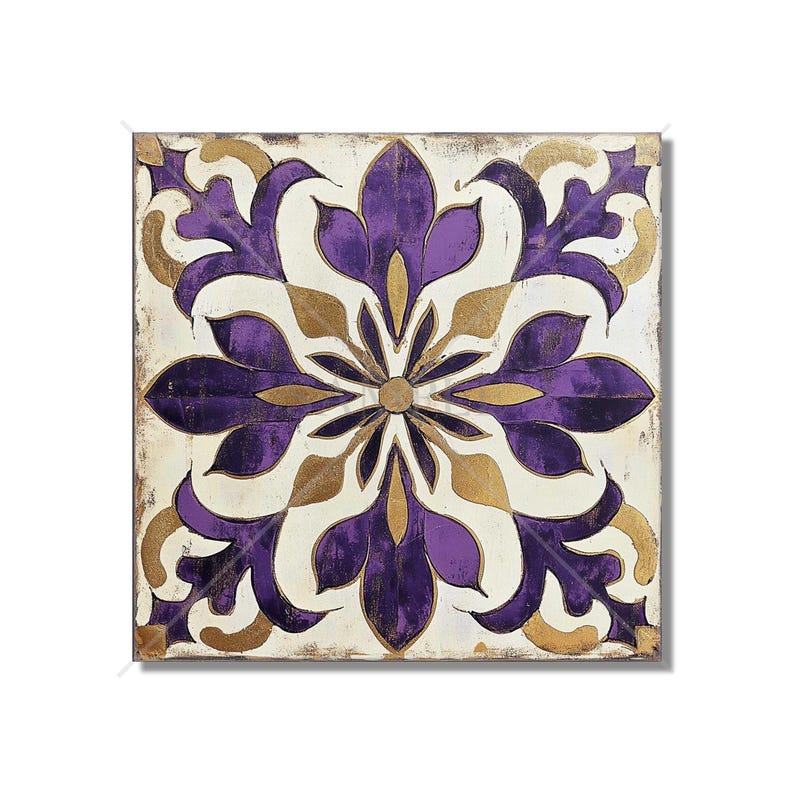Purple Patterned Ceramic Tile - Vintage Aged Design Tile - Unique ...