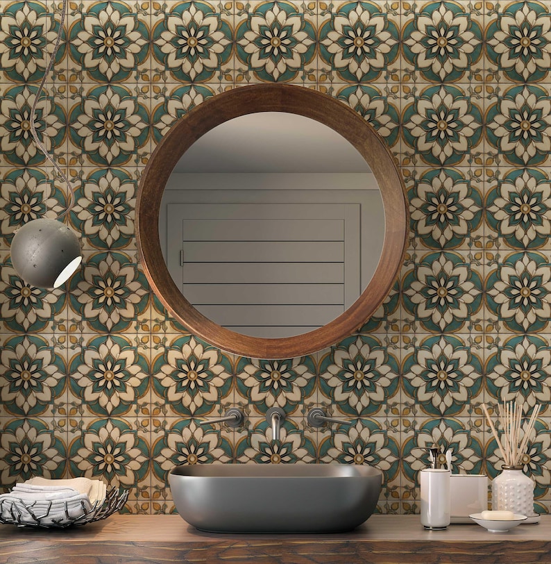 Teal Vintage Design Ceramic Tile Kitchen Backsplash Tile - Bathroom ...